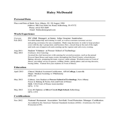 Haley McDonald Resume | DOCX