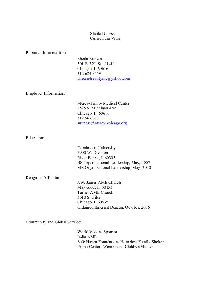 Sheila's Curriculum Vitae