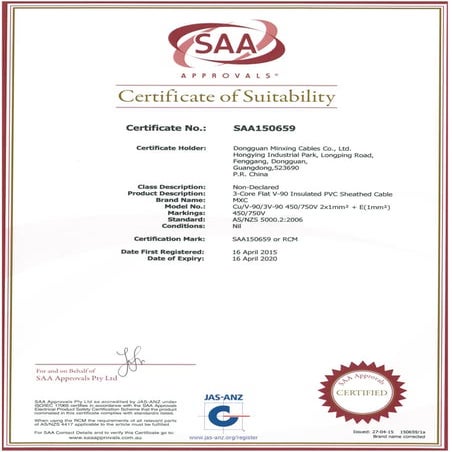 SAA Certificate No 150659a | PDF
