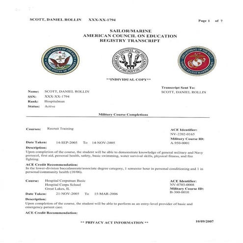 Military Transcripts | PDF