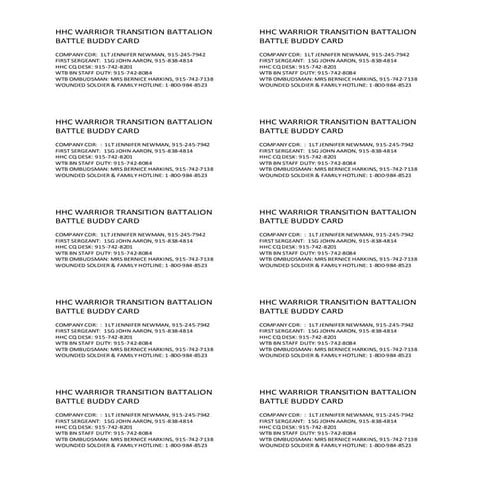 wounded warrior information cards | DOCX