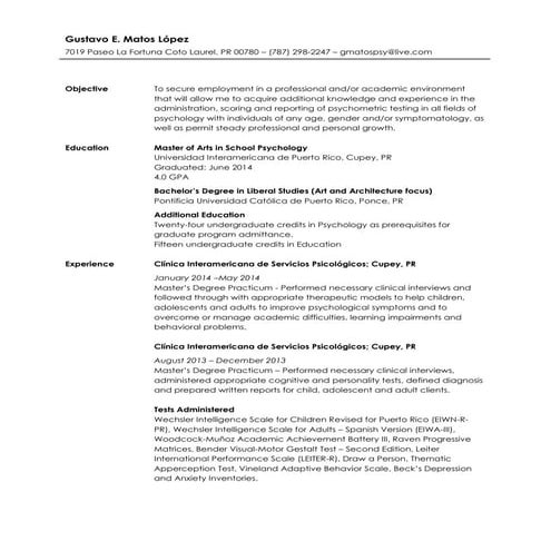CV Psychometrist | PDF