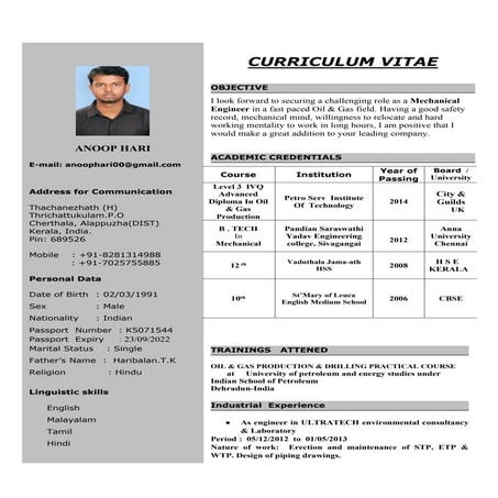 Anoop hari - cv | PDF