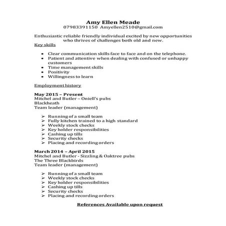 Amy Ellen Meade CV SE9 | PDF