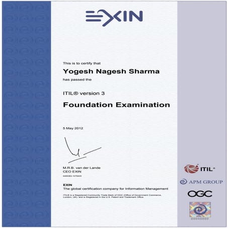 ITIL Version 3 Certificate | PDF