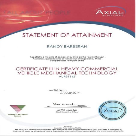Certificate III in Heavy Commercial Vehicle Mechanical Technology | PDF