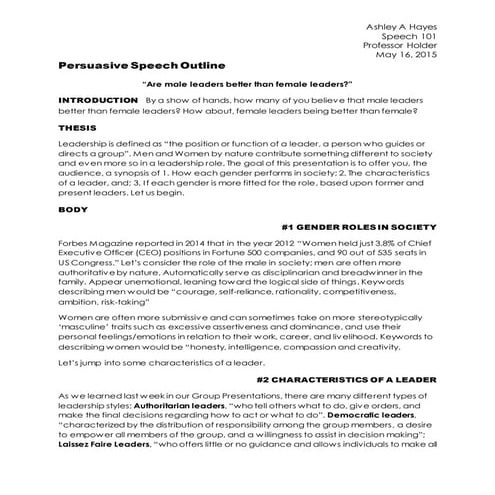 Persuasive Speech Outline | PDF