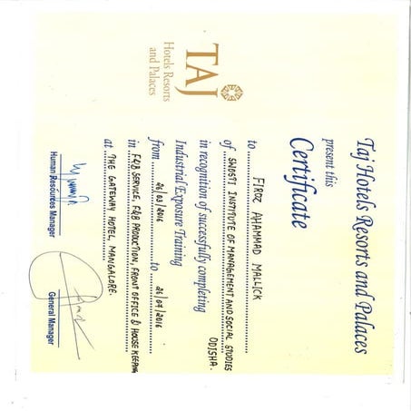 Industrial Training(TAJ Group of Hotels, Resorts & Palaces) | PDF ...