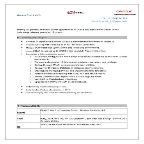 Oracle_DBA_Biswachetak_palo | DOC | Databases | Computer Software and Applications