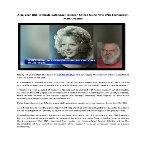 A 42-Year-Old Homicide Cold Case Has Been Solved Using New DNA Technology, Man Arrested | PDF