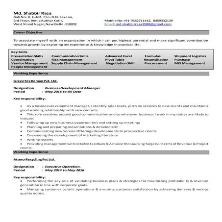 Md. Shabbir Raza Resume. | DOCX