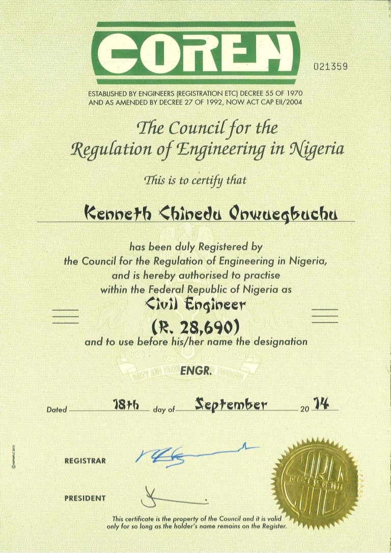 COREN CERTIFICATE