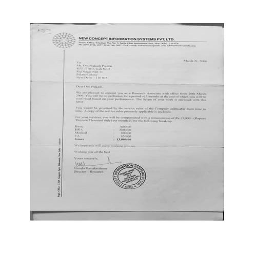 Appointment Letter issued by New Concept Information System Pvt Ltd New ...