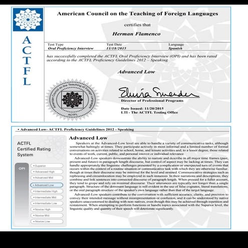 ACTFL_SpanishProficiency_Certificate | PDF
