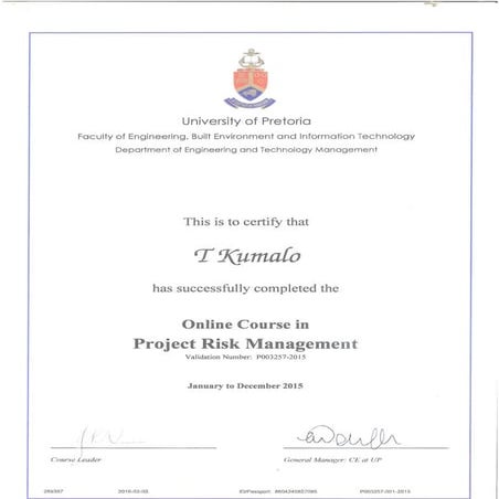 Project Risk Management Certificate | PDF