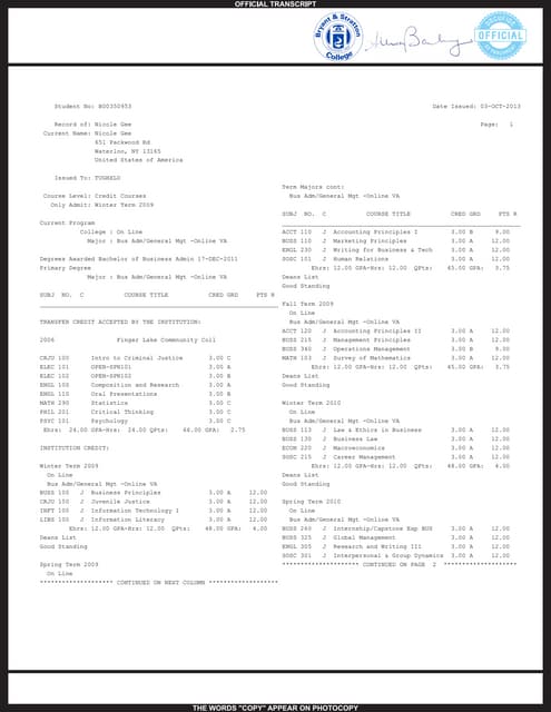 K McDonough Bryan College Transcripts | PDF