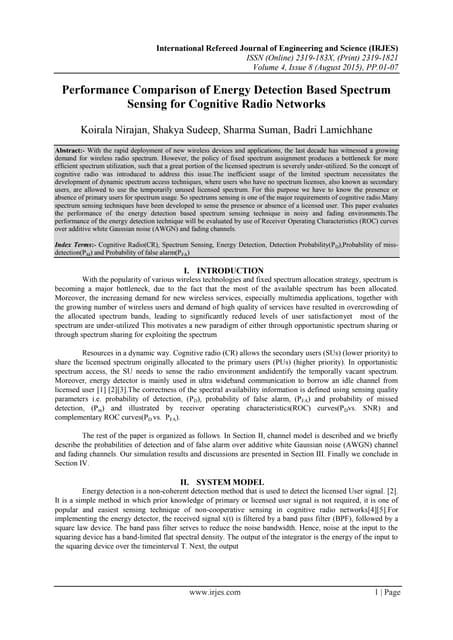 Spectrum Sensing With Energy Detection In Cognitive Radio Networks Pdf