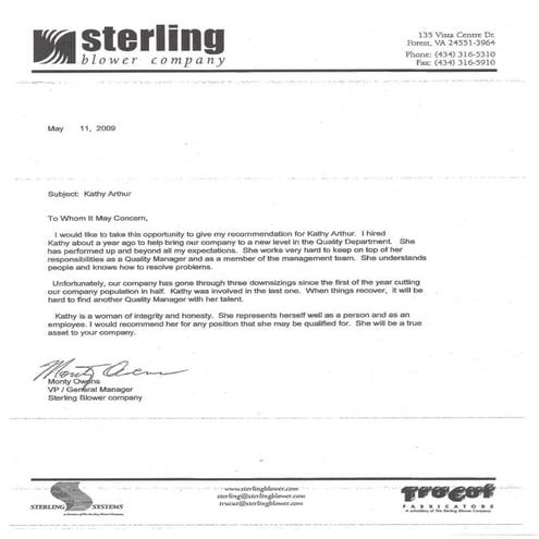 Sterling Blower Letter Recommendation | PDF
