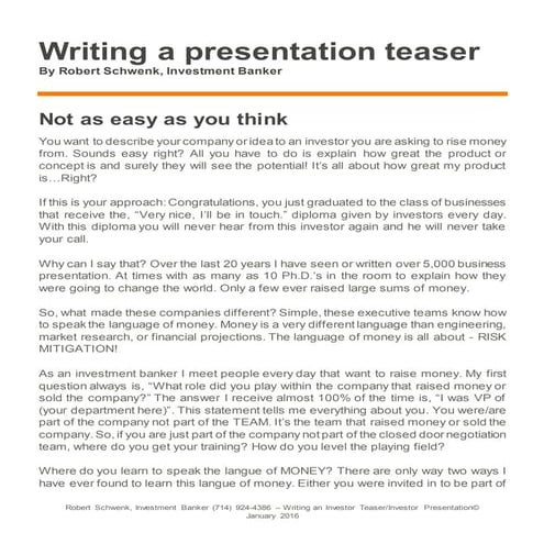 Writing a presentation teaser with graphics | PDF