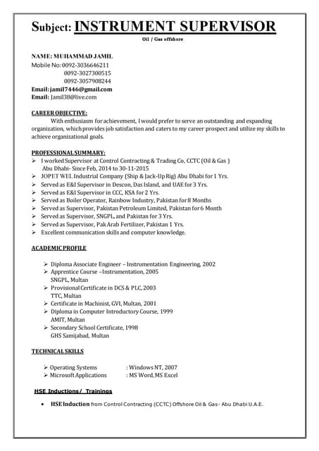 Instrumentation Engineer Resume | DOC
