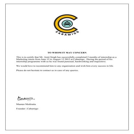 CabAmigo intern certi | PDF