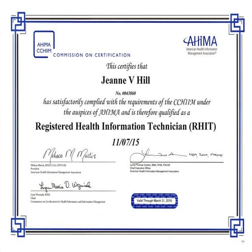RHIT Numbered Certification | PPT