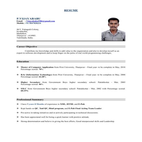 Vijayababu-Resume | DOC | Computer Software and Applications | Computing