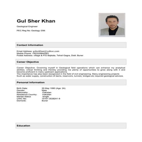 gul sher cv | DOC | Civil Engineering Industry | Industries