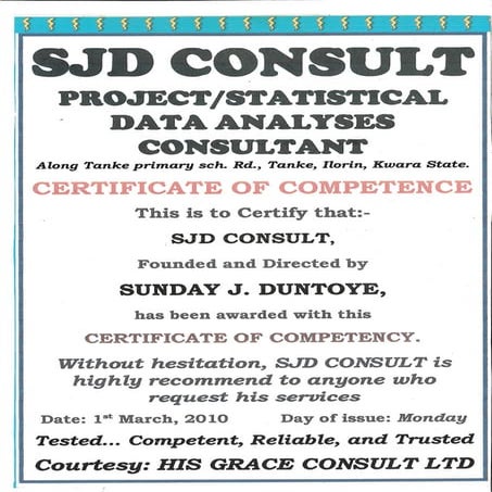 SJD CONSULT (Certificate of Competence) | PDF