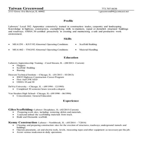 Taiwan Resume[ new 6.BB ] Construction | DOCX