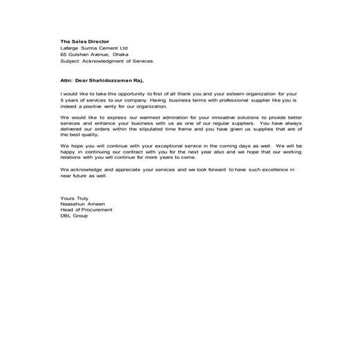 apprecaition letter from DBL Group | PDF