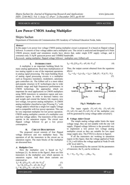 Low Power Cmos Analog Multiplier Pdf