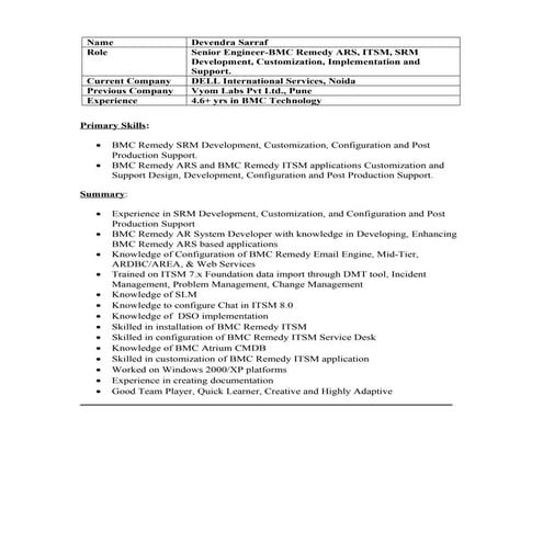 Devendra's Remedy Developer CV | DOC