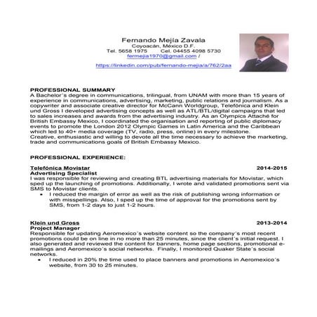 CV Fernando Mejía 2015 ENGLISH 1 | PDF