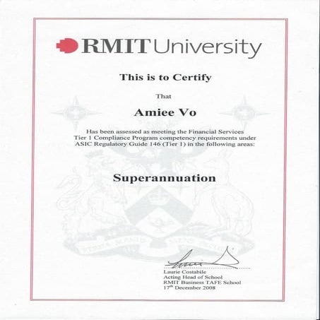 RG 146 Tier 1 in Superannuation - Aimee Vo | PDF