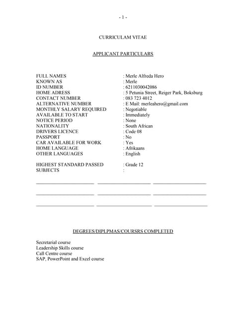 CV - D C BOTHA (December 2014) | PDF