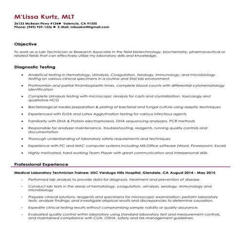MLT Resume4 | DOC