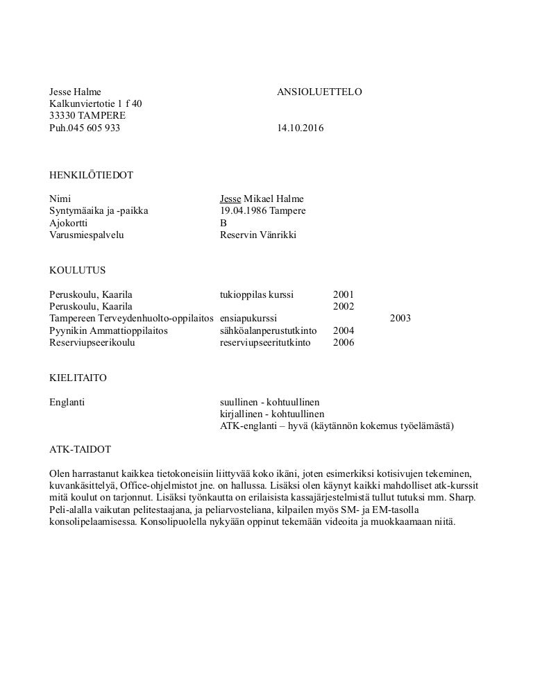 Ansioluettelo Ansioluettelo