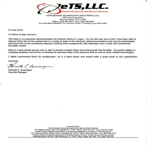 ETS Letter Of Recommendation | PDF | Business | Business and Finance