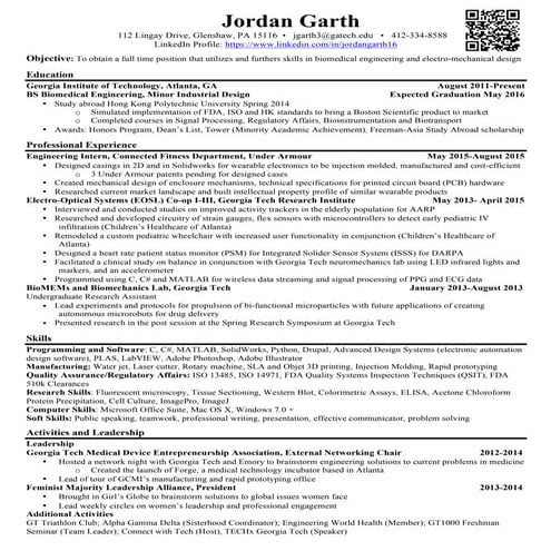 Jordan Garth general resume 2015 | PDF