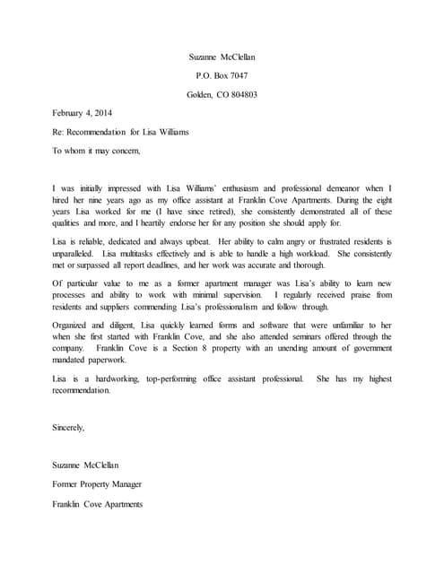 karens reference letter | PDF