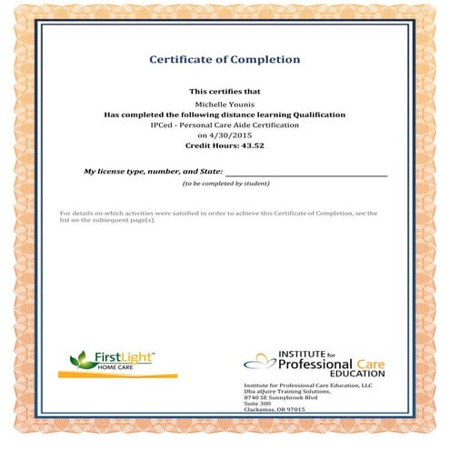 Michelle Younis - PCA Certification | PDF