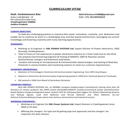 kvrao resume1 | DOC