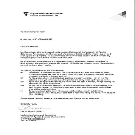 Referenceletter Amsterdam University | PDF