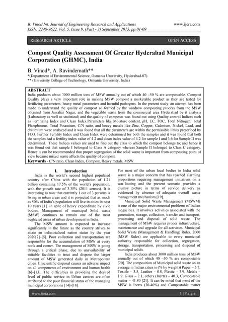 Compost Quality Assessment Of Greater Hyderabad Municipal Corporation ... Compost Quality Assessment Of Greater Hyderabad Municipal Corporation ...