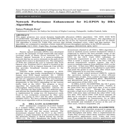 Network Performance Enhancement for 1G-EPON by DBA Algorithms | PDF