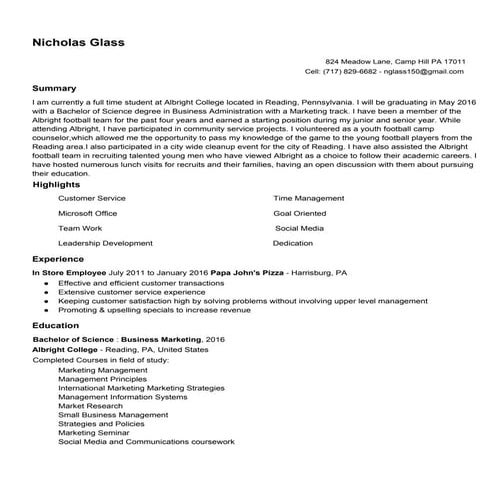 Nicholas Glass Resume | PDF