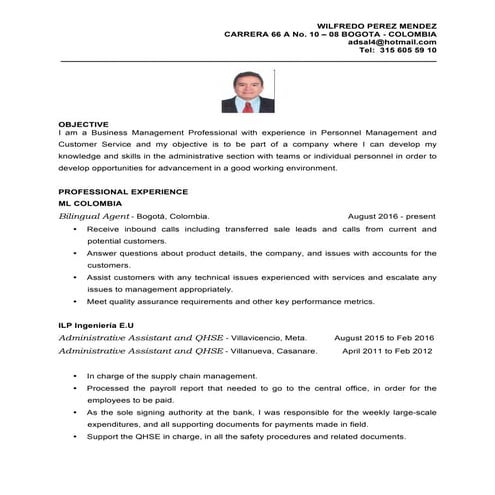 RESUME - WILFREDO PEREZ MENDEZ | PDF | Business Administration | Business