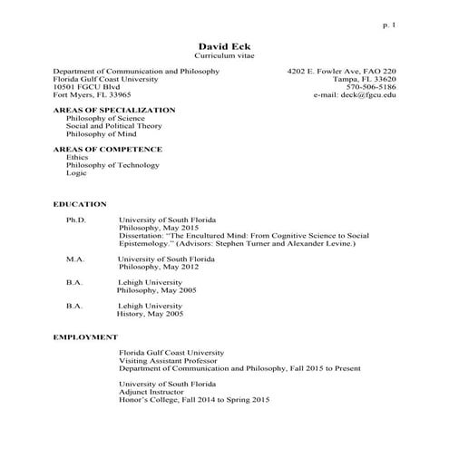 Eck, David - CV | PDF