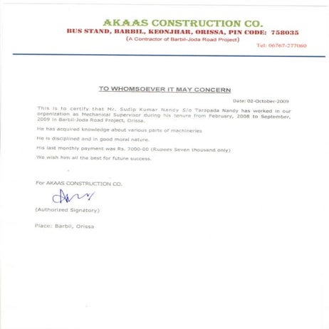 Experience certificate Akaas | PDF